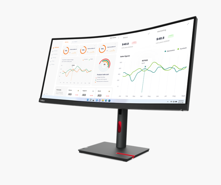 63D4GAT1UK Lenovo ThinkVision T34w-30 34 inch Ultrawide QHD Curved ...